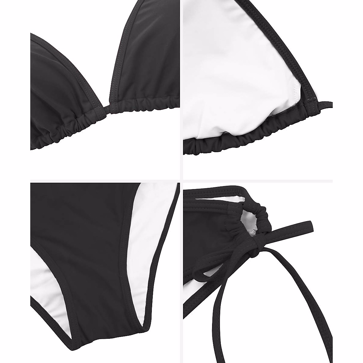 American Trends Women's String Two Piece Halter Top Triangle Bikini Set with Tie Side Bottom Sexy Swimsuit Bathing Suits Black S