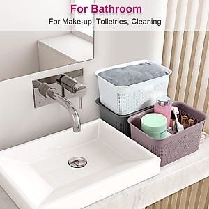 AREYZIN Plastic Storage Bins With Lid Set of 6 Storage Baskets for Organizing Container Lidded Storage Organizer Bins for Shelves Drawers Desktop Closet Playroom Classroom Office, Purple