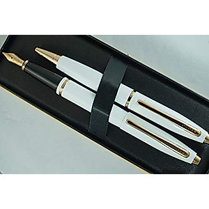 Cross Limited Collection Pearlescent White Lightening Medalist with 23KT Rose Gold Appointments and Cross signature mid Band Calaise Medium nib Fountain Pen and Ballpoint with 6 cartridges