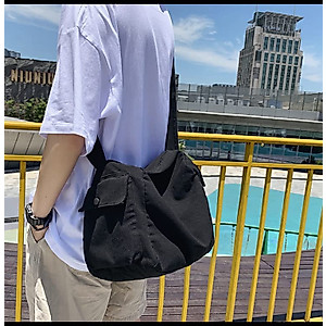 Retro Y2K Canvas Shoulder Bag, Large Capacity Hobo Crossbody Shoulder Bag, Aesthetic Handbag Fairy Grunge Tote Bag (Black)