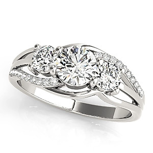 YDD Moissanite Engagement Rings Engagement Rings For Women Round Cut White Gold 3 Stones 1 Carat(1 CT) Free Engraved 10K Size 7