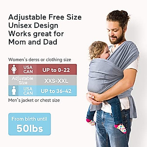 Momcozy Baby Wrap Carrier Slings, Easy to Wear Infant Carrier Slings for Babies Girl and Boy, Adjustable Baby Carriers for Newborn up to 50 lbs, Grey