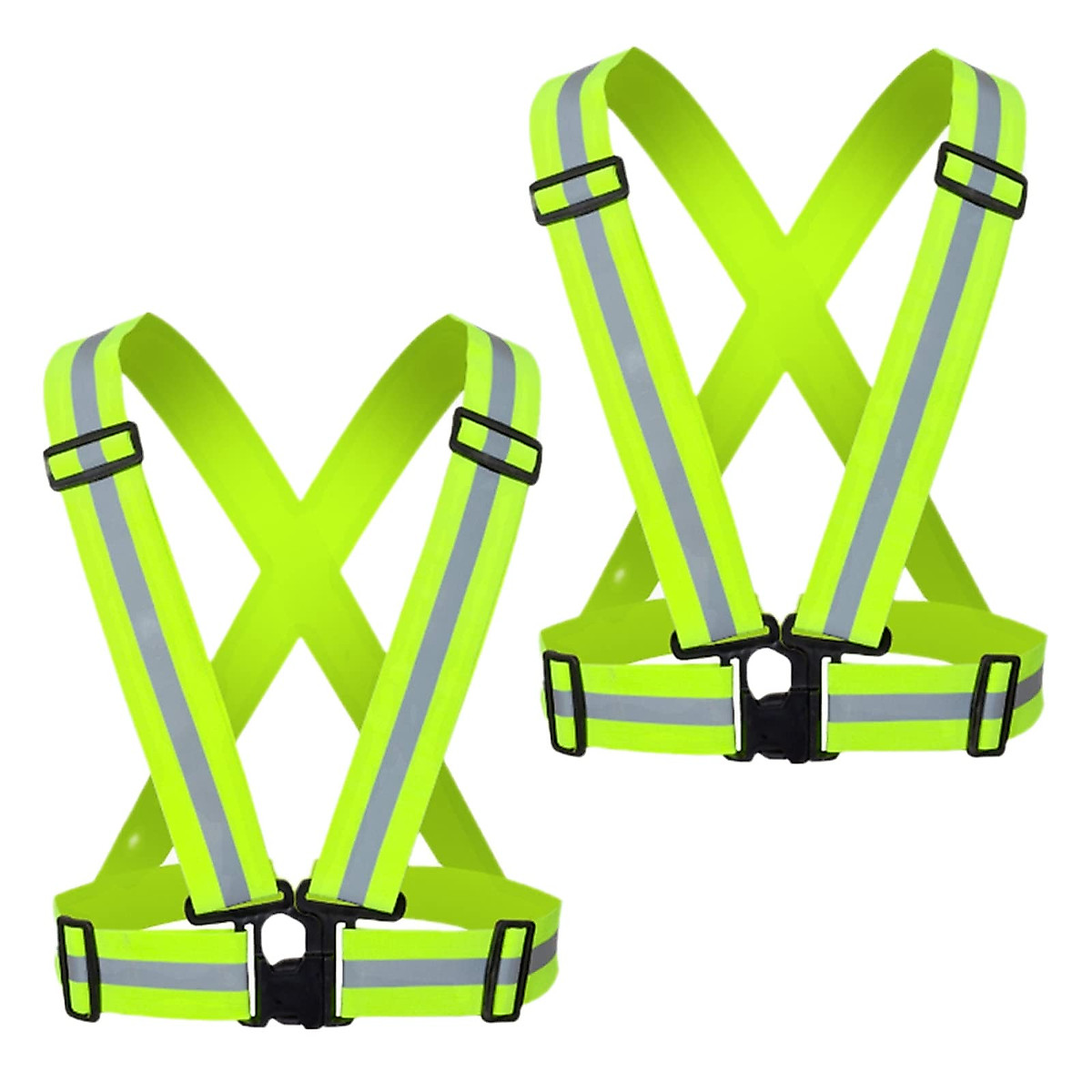 Reflective Vest 2 Pack, High Visibility Reflective Running Gear Safety Vest Straps for Men Women Kids for Night Running Walking Cycling (Green)