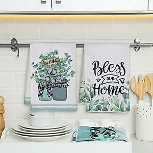 Kajaia 6 Pcs Spring Kitchen Towels Eucalyptus Leaves Hand Towels 15.7 x 23.6 Inch Summer Green Dish Towel Farmhouse Absorbent Decorative Tea Towels Dishcloths for Home Bathroom Decor Housewarming Gift