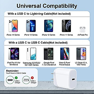 20W USB C Fast Charger Type C Charging Block for Google Pixel 7 7pro 6 6pro 6a, iPhone 14 Plus/Pro/Pro Max 13 12 11 SE, Galaxy S23 S22 S21 FE Ultra A14, Wall Plug Charger Box Brick Cube Power Adapter