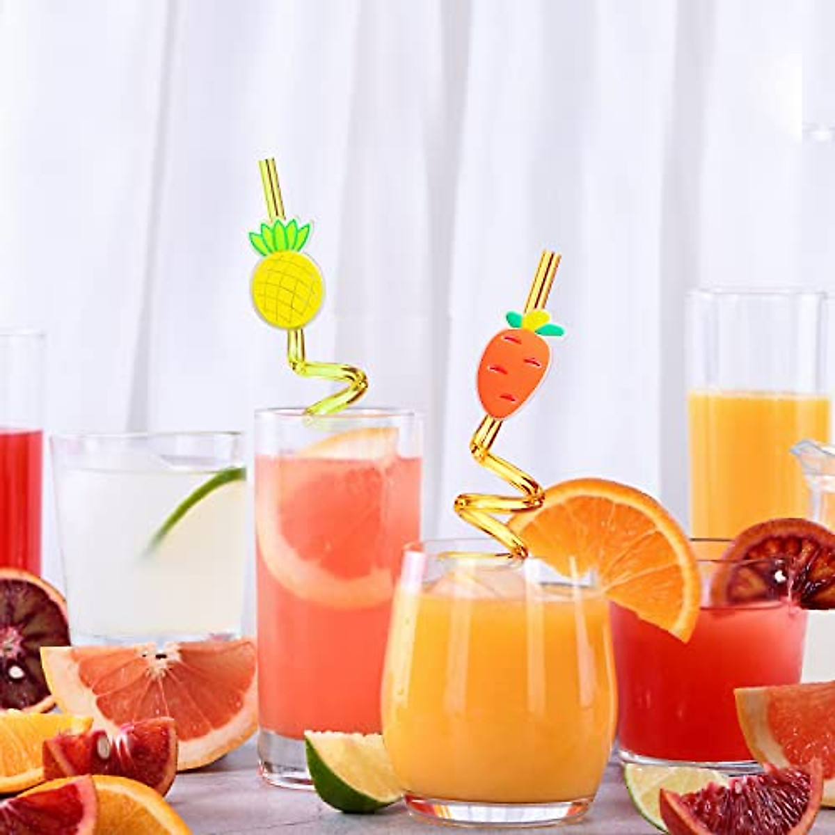 24 Citrus Fruit Drinking Straws with 2 PCS Straws Cleaning Brush for Tutti Fruity Birthday Pineapple Strawberry Tropical Party Supplies Favors