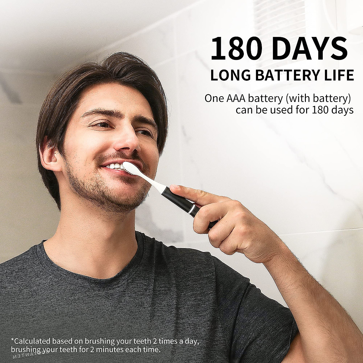 Flexforce Electric Toothbrush Suitable for Children and Adults with Replaceable AAA Battery and Brush Head, Metal Handle, Dupont Soft Hair, 180 Days, V1, Black