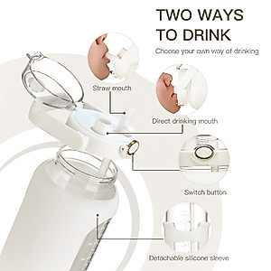 chunmo 64oz Glass Water Bolttles with Straw Half Gallon Large Motivational Water Bottle with Time Marker Sports Water Bottles with Silicone Sleeve and Handle Lid Water Jug for Gym Workout