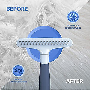 Dog rake deshedding dematting Brush Comb - Undercoat rake for Dogs, Cats, matted, Short,Long Hair Coats - Brush for Shedding, Double Row Stainless Steel pins - Reduce Shedding by 90% (Haze Blue)