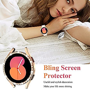 YMHML [3+3Pack for Samsung Galaxy Watch 5 Screen Protector and Case 40mm Accessories, Bling Cover Tempered Glass Film and Hard PC Diamond Crystal Bumper for Women Girls
