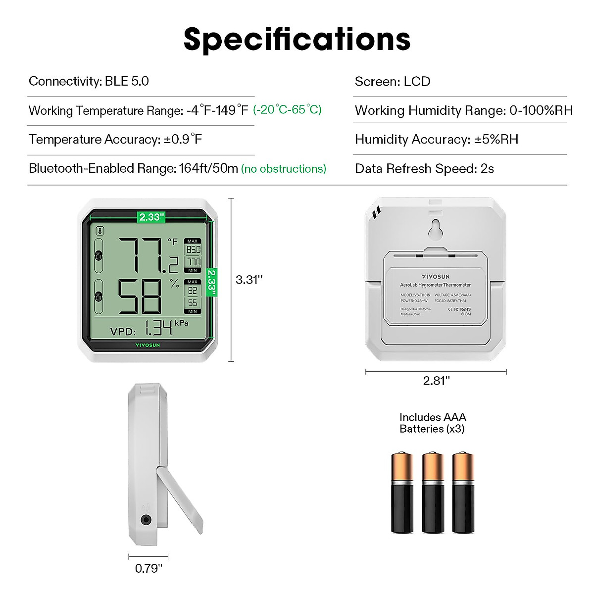 VIVOSUN Digital Thermometer Grow Tent Hygrometer, Indoor Outdoor Temperature and Humidity Meter Guage with Backlight for Home, Office