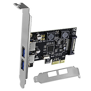 LinksTek 2-Ports PCIE USB 3.0 (USB 3.1 GEN1) 5Gbps Expansion Card for Desktop PCs, 2X 5Gbps USB-A Ports, Built in Smart Power Distribution Technology, No Need Extra Power Supply (PCIE-U302A)