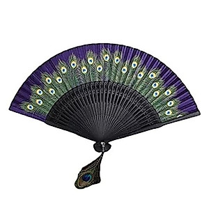Folding Hand Fan Folding Fan Handheld Folded Fan Chinese Style Peacock Patterned Hand Fans Vintage Silky Handheld Folding Fan Foldable Fan Hand Held Fans (Color : D, Size : 37.5x21.5cm)