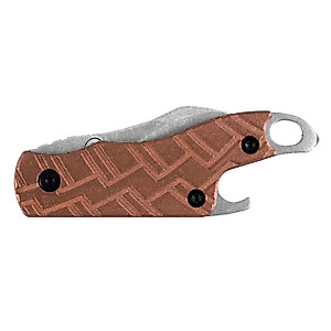 Kershaw Cinder-Copper 1.4 In. Blade; Small Pocket Knife with Stonewash Blade, Copper Handle, Manual Open, with Thumb Stud, Bottle Opener, Liner Lock and Lanyard Hole (1025CUX)