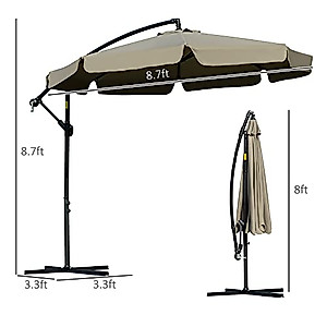 Outsunny 9' Offset Hanging Patio Umbrella, Cantilever Umbrella with Easy Tilt Adjustment, Cross Base and 8 Ribs for Backyard, Poolside, Lawn and Garden, Brown