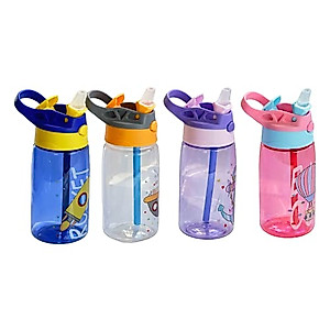 (2-Pack) ZIGIDO Kids Water Bottle for School, 16oz with Straw, ideal for Boys and Girls, Spill Proof & Dishwasher safe Kids Bottle, BPA-Free, Sippy Cup with attractive design, White & Blue