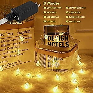YIQU 49FT 100 LED Fairy String Lights Plug in, Extendable Globe Christmas String Lights Indoor Outdoor with 8 Modes, Fairy Lights for Bedroom Wedding Party Decoration Christmas Garden (Warm White)