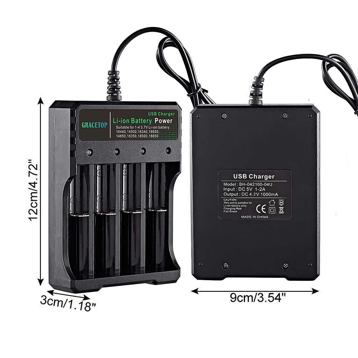 18650 Battery Charger 4-Bay 5V 2A for Rechargeable Batteries 3.7V Li-ion TR IMR 18650 14500 16340(RCR123) Red/Green Display (Not Battery)