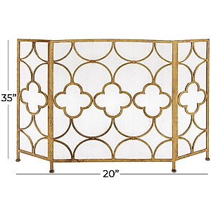 Deco 79 Contemporary Geometric Designed Metal Fireplace Screen, 50"L x 35"H, Gold