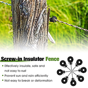 Sweetude 200 Pcs Electric Fence Insulator with 1 Pcs Insulator Socket Tool Screw in Ring Post Wood Post Electric Fence Ring with Socket Tool for Animal(Black)