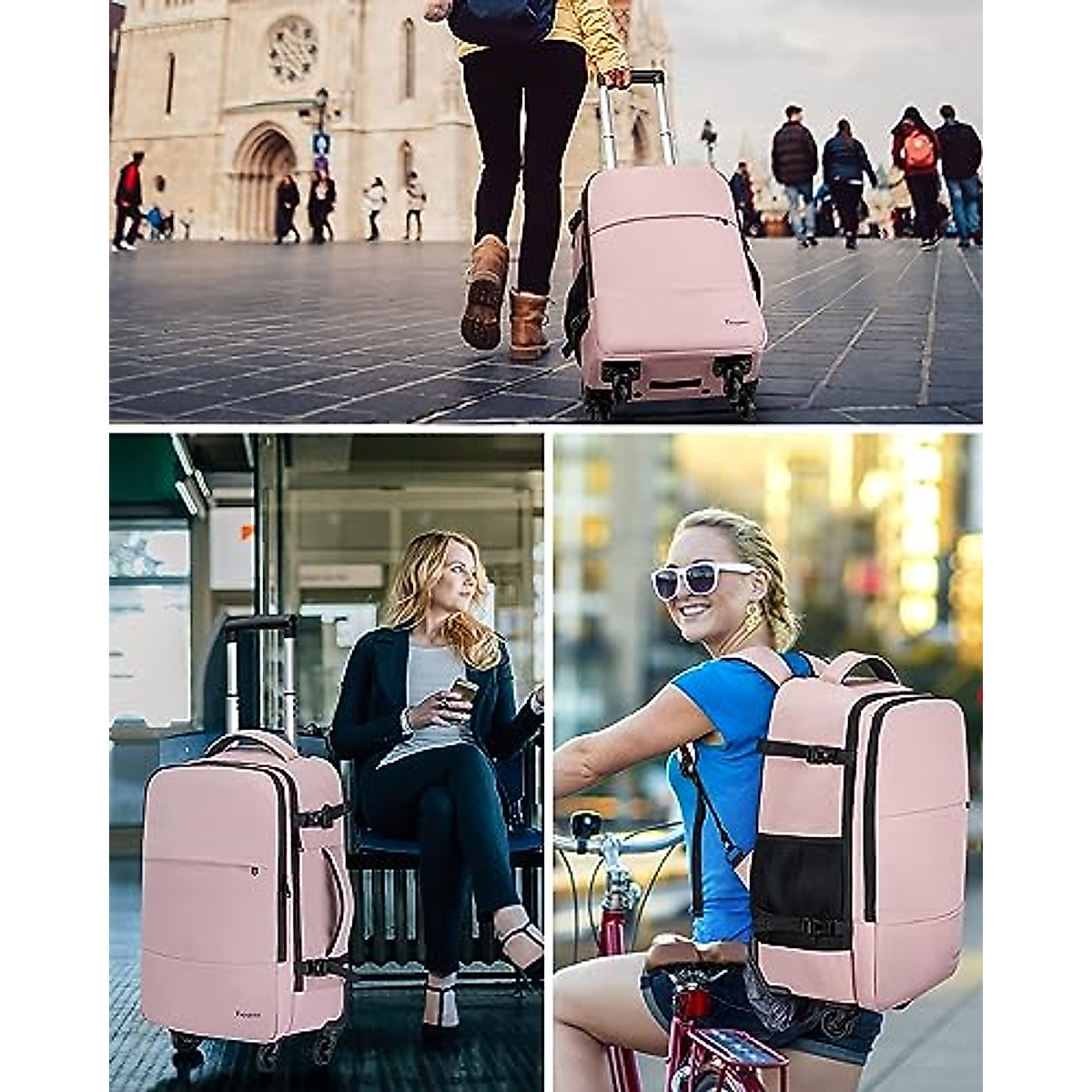 Rolling Backpack with 4 wheels, 17 inch Travel Laptop Backpack for Women with Shoe Pouch, Large Wheeled Backpack Carry on Luggage, Overnight College Work Trolley Suitcase Bag Roller Backpack Adults