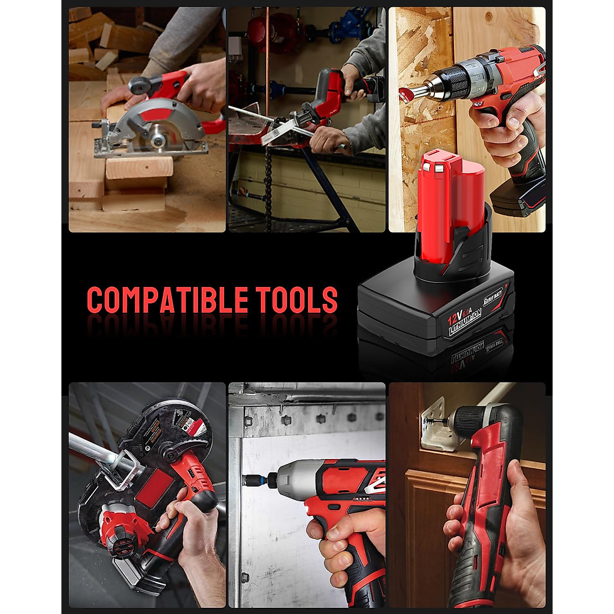 GERIT BATT 48-11-2460 12V 6.0Ah Replacement for Milwaukee 12V Battery Compatible with Milwaukee 12 Volt Battery 48-11-2401 48-11-2402 48-11-2440 48-11-2411 48-11-2420 Cordless Drill Power Tools(Red)