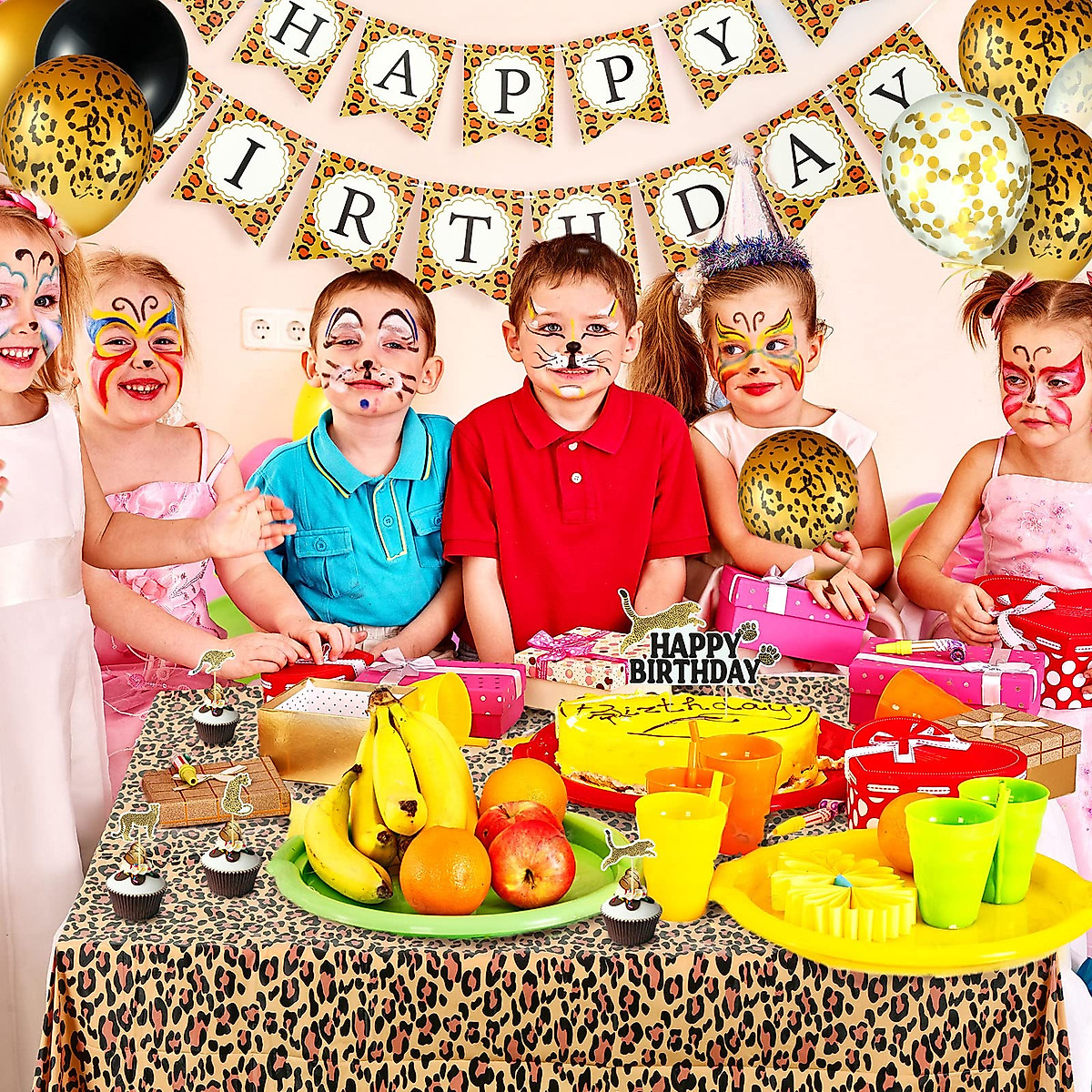 51 Pieces Cheetah Birthday Decorations Including Cheetah Birthday Banner Cheetah Theme Balloons Leopard Cake Topper Safari Animal Print Tablecloth and Ribbon for Party Boy Girl Baby Shower Supplies