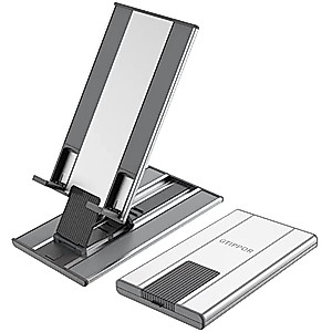 GTIPPOR Cell Phone Stand for Desk - Height Adjustable Holder Stand, Folds Flat Portable for Travel, Office Desk Accessories, Gifts for Women Men