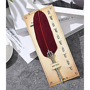 Gullor Calligraphy Feather Quill Pen and 5 Calligraphy Nibs for Beginners Kids Calligraphy Writing Quill Dip Pen Set, WineRed