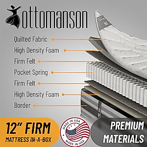 Ottomanson 12" Twin Mattress in a Box Made in USA, Firm Mattress, Hybrid Mattress Cool Improved Airflow with Edge to Edge Pocket Coil, Bed in A Box, Ottopedic