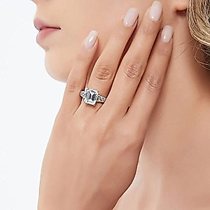 BERRICLE Sterling Silver Solitaire Wedding Engagement Rings 3.8 Carat Emerald Cut Cubic Zirconia CZ Cocktail Promise Ring for Women, Rhodium Plated Size 7
