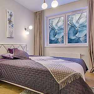 BoeHiop Window Privacy Film, Abstract Blue Ink Marble Texture Frosted Window Clings, Decorative Glass Covering Decals, Non-Adhesive Vinyl, 17.7 x 23.6 in