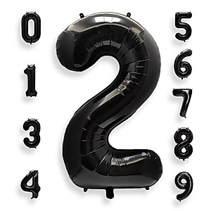 AULE 40 Inch Big Black 2 Balloon Number Large Foil Helium Number Balloons 0-9 Jumbo Giant Happy 2nd Birthday Party Decorations for Boy or Girl Huge Mylar Anniversary Party Supplies