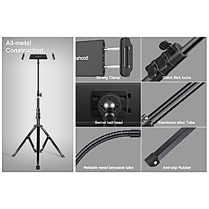 elitehood Tablet Floor Tripod Stand, Stronger Gooseneck iPad Tripod Stand, 72" Adjustable iPad Stand Holder for Stream/Watching, for iPad Pro 12.9, Mini, Air, iPhone and 4.7-13" Tablet and Cellphone