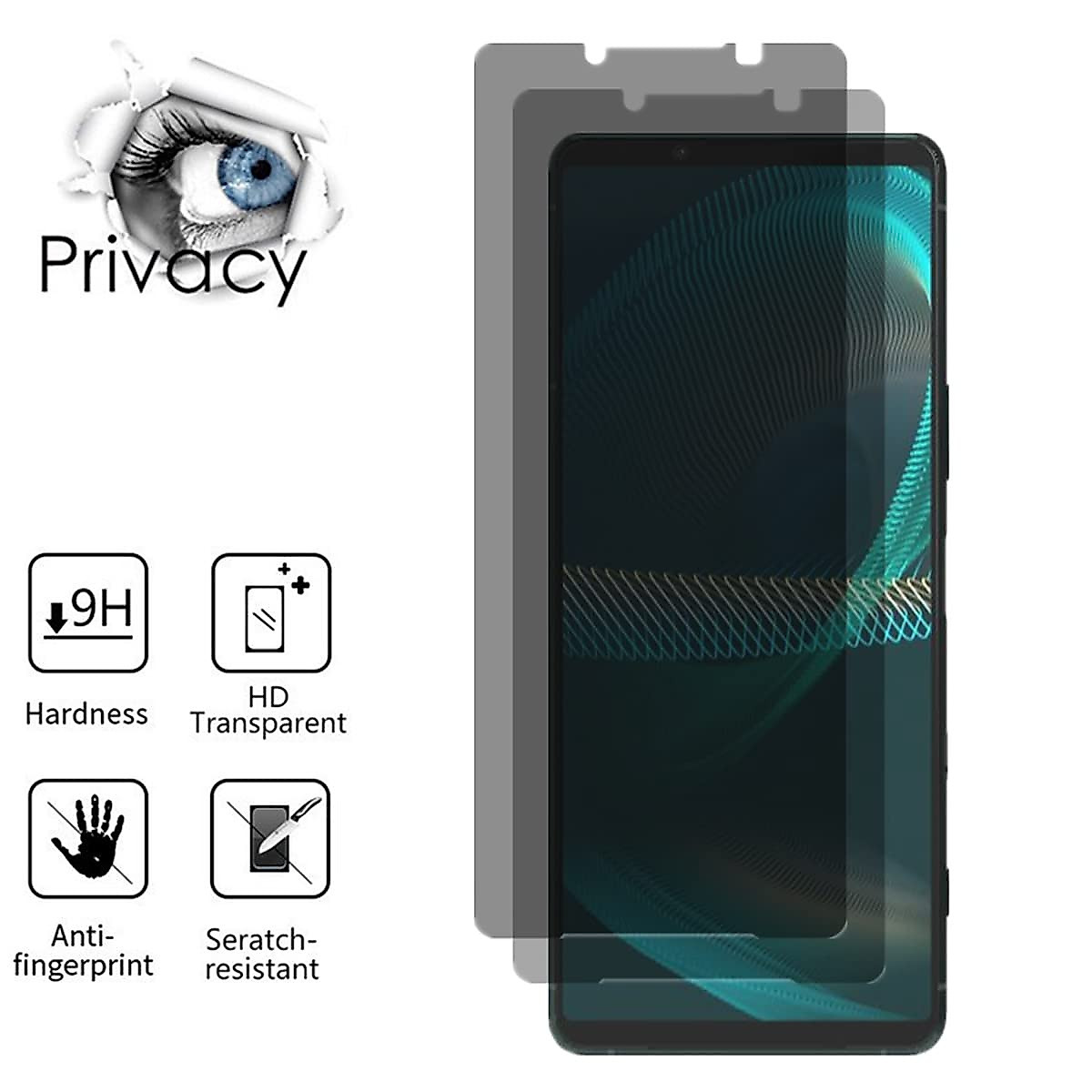 AISELAN for Sony Xperia 5 III Anti-Spy Tempered Glass, [2 Pcs] 9H Hardness Anti-Scratch Anti-Peeping Privacy Screen Protector Proteceive Film for Sony Xperia 5 III Phone