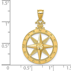 14k Diamond-cut Polished Compass Pendant 31mm style K6096