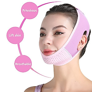 Reusable Double Chin Reducer,V Shaped Face Mask,Anti- Wrinkle Face Mask,Chin Up Mask, Face Lifting Belt(Pink)