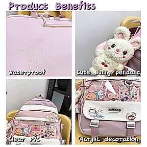 MocaDng Backpack for Girls, Kawaii Backpack Cute Aesthetic Backpack with Pin Accessories Plush Pendant, 17.7 Inch Backpack for School & Travel - Durable, Water Resistant (Purple)