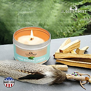 Sage Smudge Candle for Energy Cleansing, Meditation, Protection + Smokeless Alternative to Sage Smudge Sticks, Incense, Bundles + Handmade in Sedona with Soy Wax, Pure Essential Oils and Sage Leaf