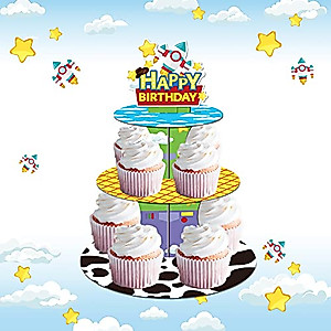RTHPY 3-Tier Cartoon Story Cupcake Stand Cardboard Cake Stand Dessert Tower Holder for Toy Theme Birthday