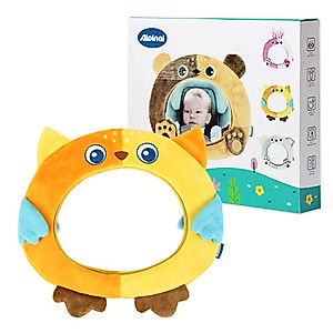 AIPINQI Baby Car Mirror, Baby Mirror for Car, Rear Facing Baby Mirror, Mirror for Car Seat Rear and Forward Facing, Easy View Cartoon Mirror for Infant and Newborn 100% Shatterproof Safety (Owl)