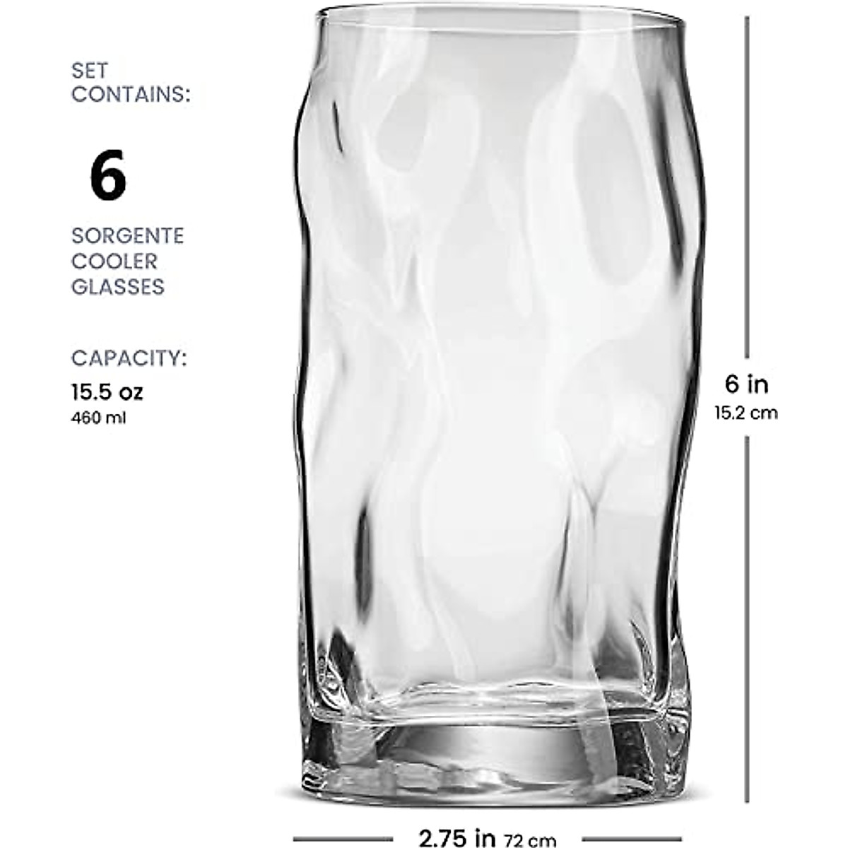 Bormioli Rocco Sorgente 15.5 oz. Cooler Glasses, Set of 6,