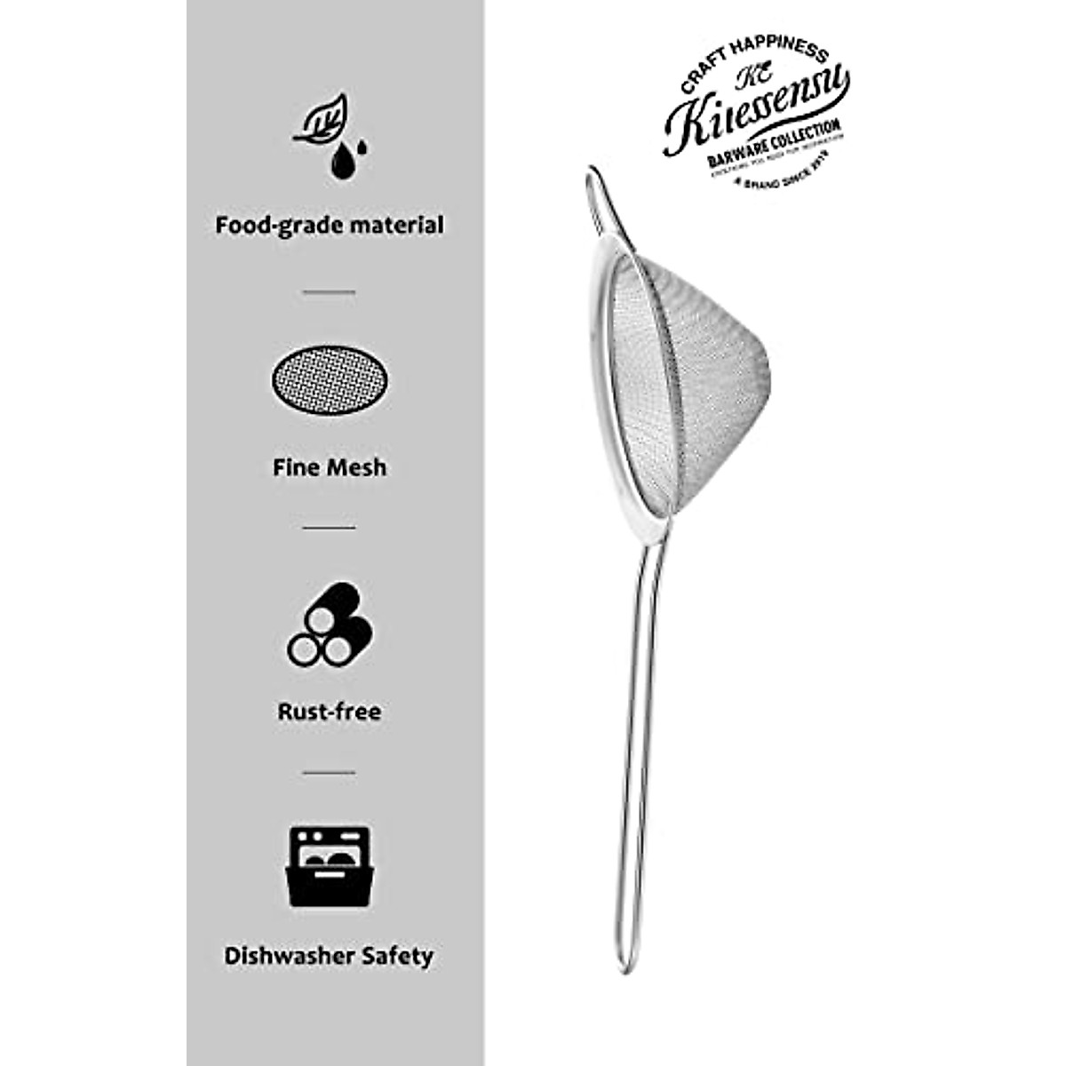 KITESSENSU Fine Mesh Strainer, 18/8 Stainless Steel Small Mesh Strainer with Handle, 3.3 Inch Effective Cone Shaped Cocktail Strainer for Cocktails, Tea Herbs, Coffee, Drinks and Spices
