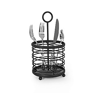 Spectrum Diversified Contempo Caddy Cutlery, Modern Dining Table Décor & Kitchen Organization, Silverware Holder with Handle, Black