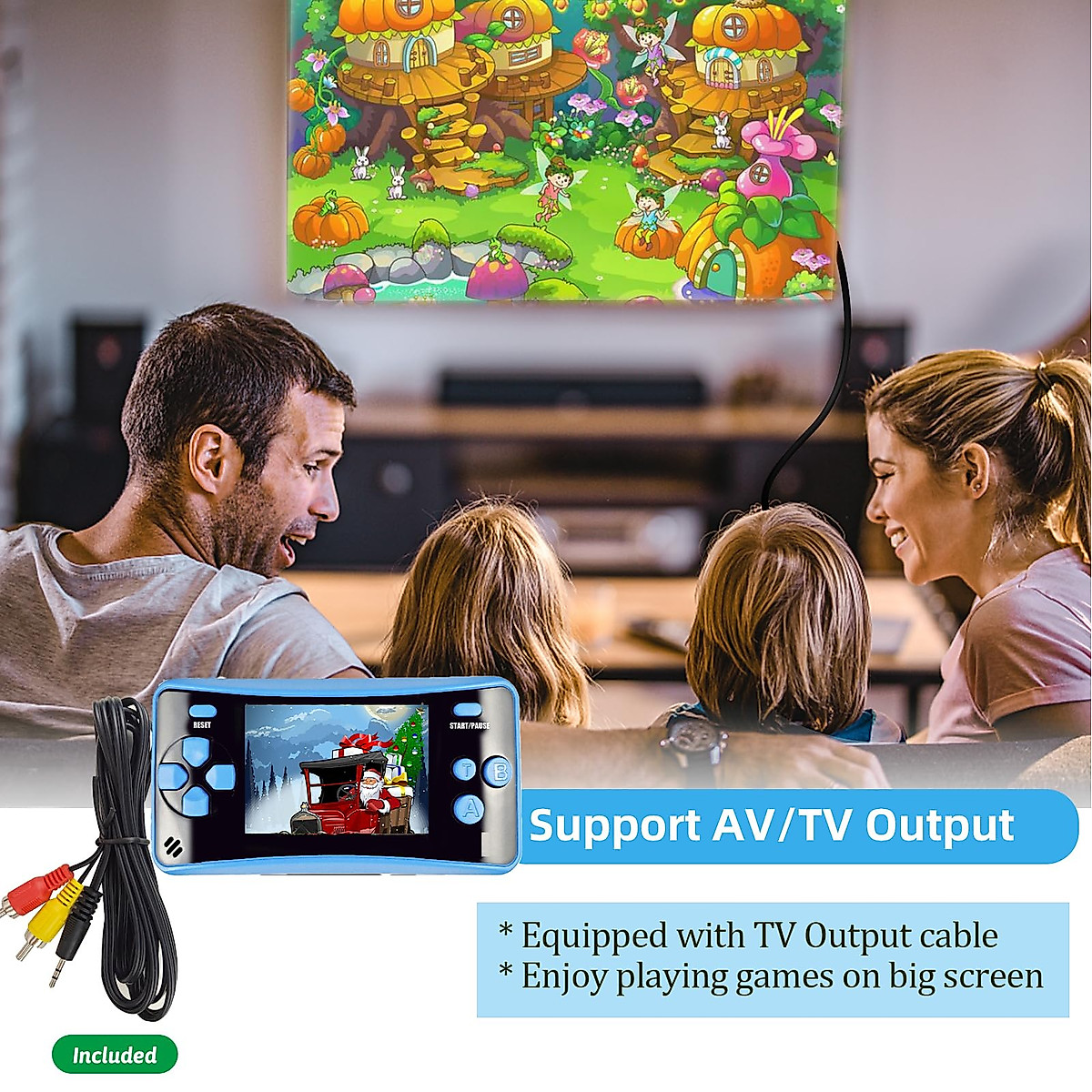 JJFUN Mini Handheld Game Console for Kids Portable Retro Video Game Player Built-in 182 Classic Games 2.5 inches LCD Screen Arcade Gaming System Xmas Present for Boys Girls Ages 4-12 (Blue+Black)