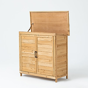 TAKUKA Outdoor Storage Cabinet with 2 Shelves, Wooden Garden Shed with Double Doors& Waterproof Roof，Outside Utility Tool Organizer for Garden Farm Backyard