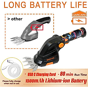 GARCARE 2 in 1 Grass Shear Cordless 7.2V Bush Timmer Handheld Grass Cutter for Shrub, Garden and Lawn Built-in 1500mAh Lithium Battery with 60min Fast Charger