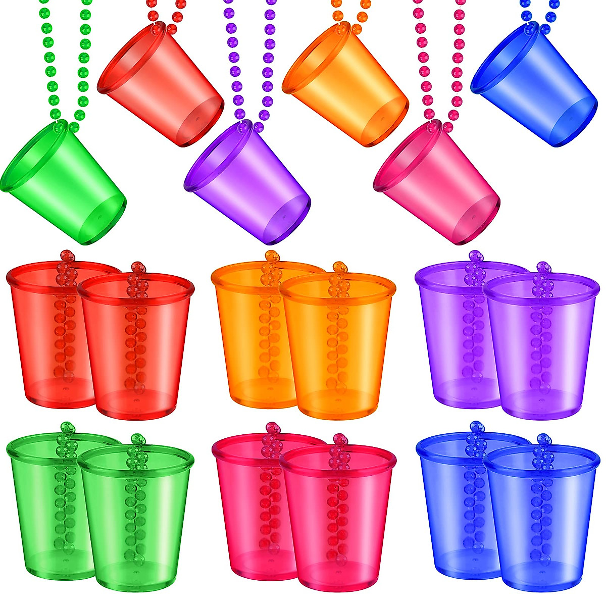 18 Pieces Shot Glass on Beaded Necklace Shot Glass Necklaces Plastic Shot Cup Necklace for Team Groom and Bride Supplies Bachelorette Party Birthday Wedding Party Festival Parade (6 Colors)