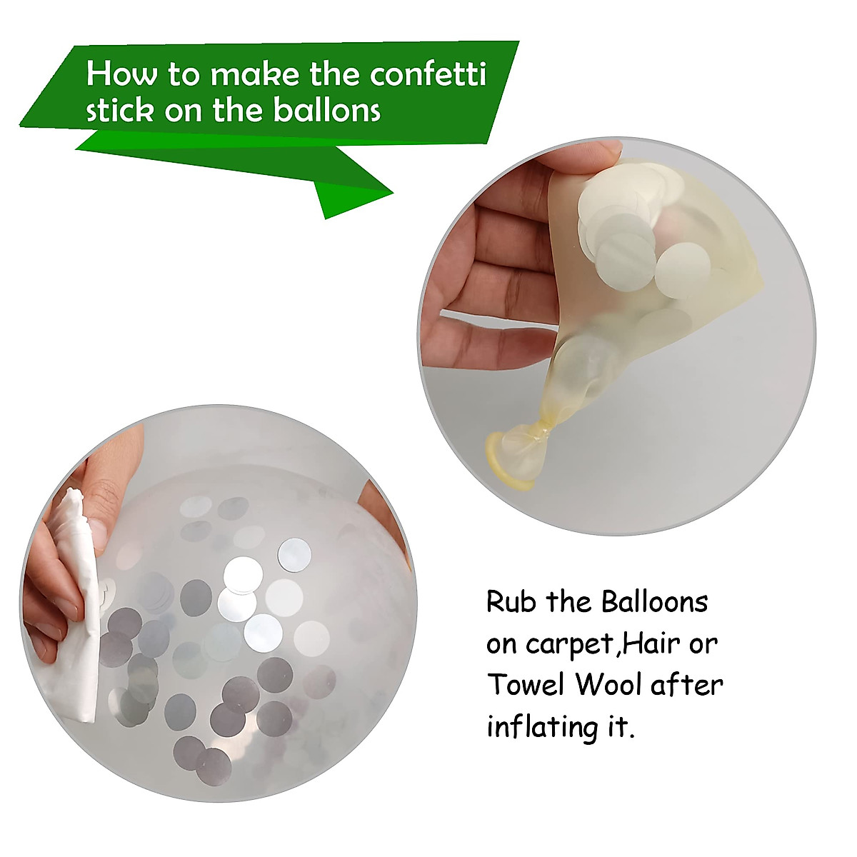 100PCS Green Silver Black White Balloon Chrome Metallic and Confetti Balloons for Graduation Birthday Baby Shower Game Party Decorations