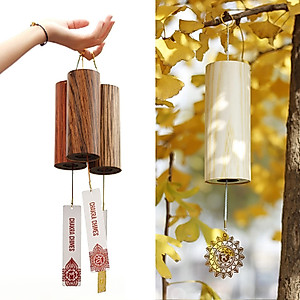 Mowind Chakra Chimes Natural Bamboo Wind Chimes Meditation Chord Windchime Wind Bell for Home Decoration Zen Mindfulness Throat Chakra